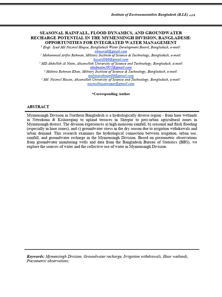 Seasonal Rainfall, Flood Dynamics, and Groundwater Recharge Potential ...