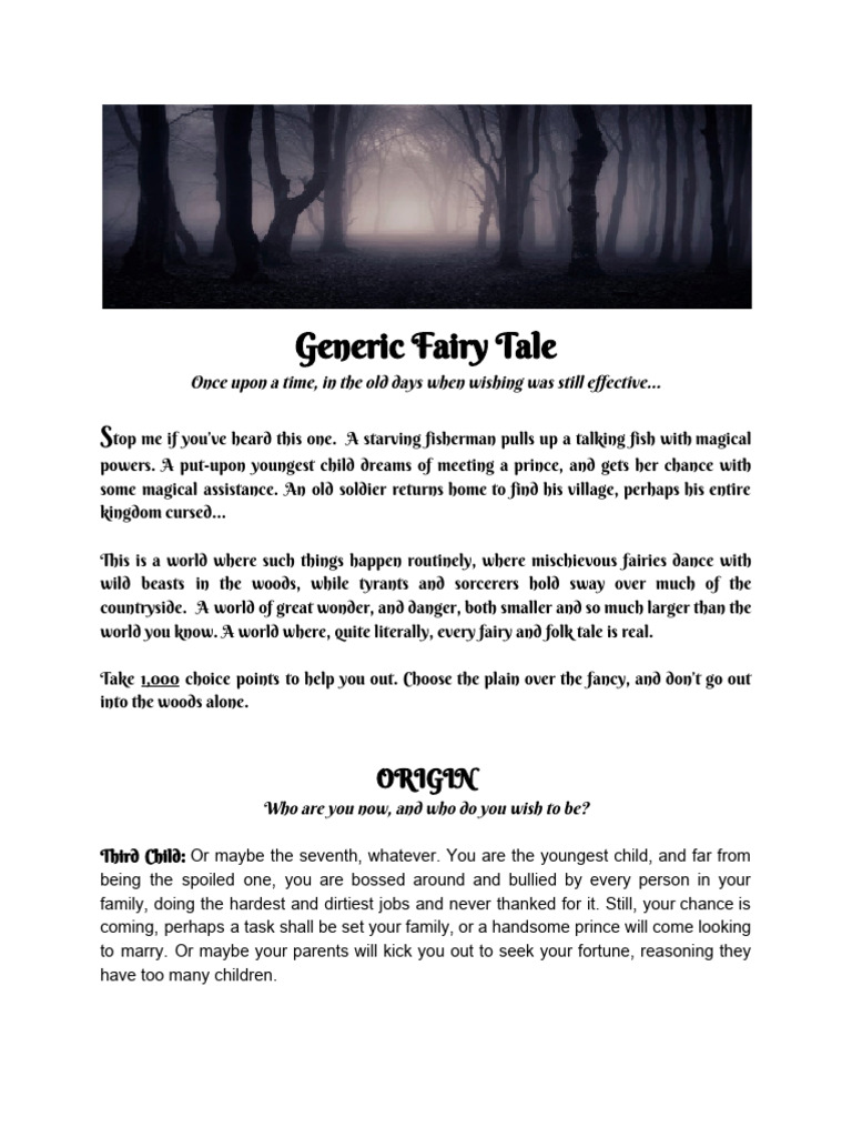 Generic Fairy Tale JumpChain | PDF | Cinderella | Fairies