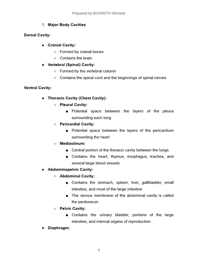 Recap Anatomy - Body Cavities, Regions, and Systems | PDF | Anatomical ...