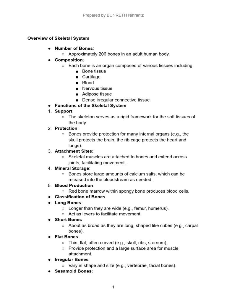 S6 Recap Anatomy - Skeletal System Overview | PDF | Bone | Skeleton