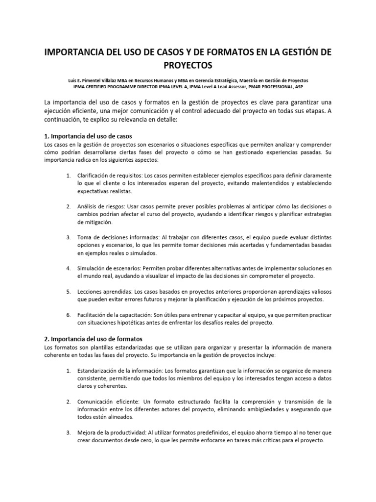 001 - 1 IMPORTANCIA DEL USO DE CASOS Y DE FORMATOS EN LA GESTIÃ N DE ...