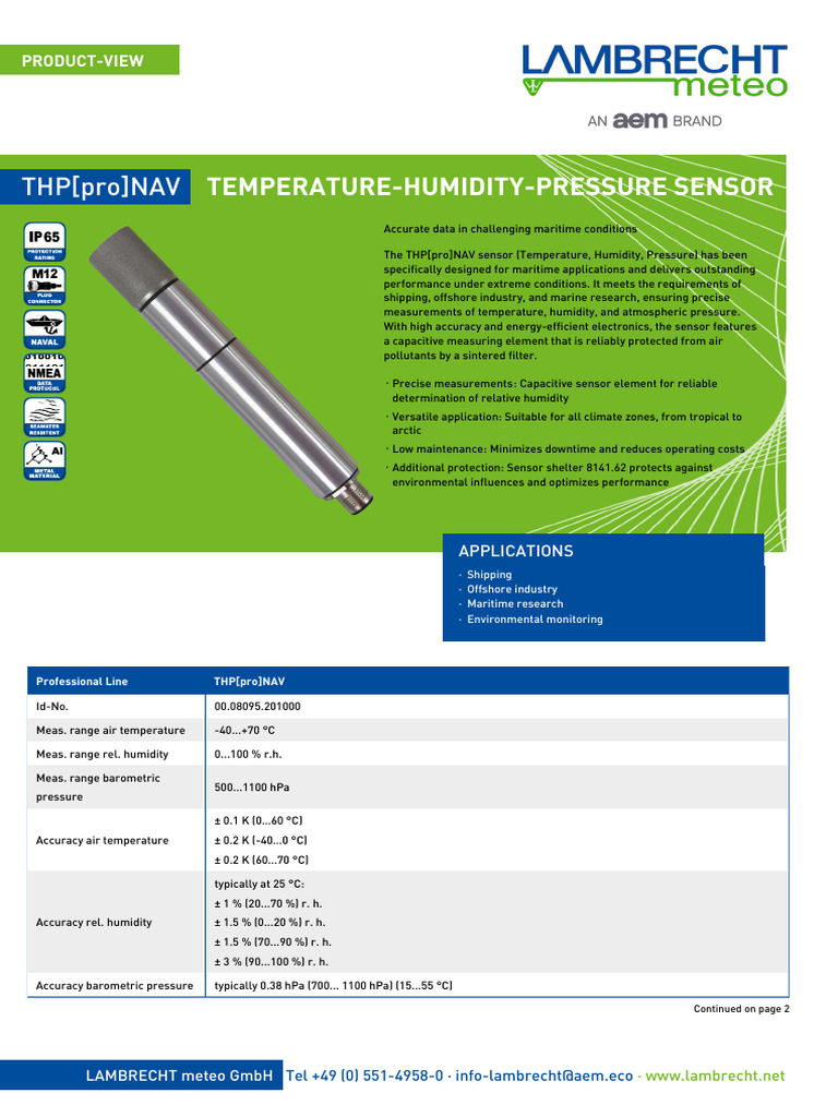 THP[pro]NAV Maritime Sensor Specs | PDF | Humidity | Atmospheric Pressure