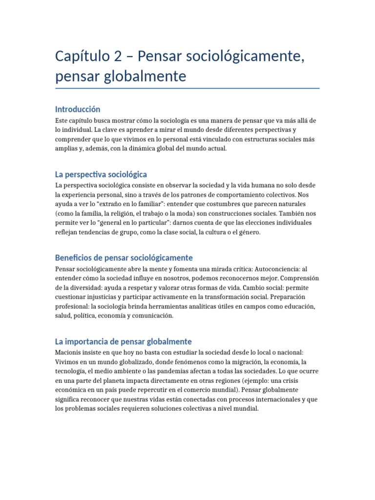 Pensar Sociológicamente y Globalmente | PDF | Sociedad | Sociología