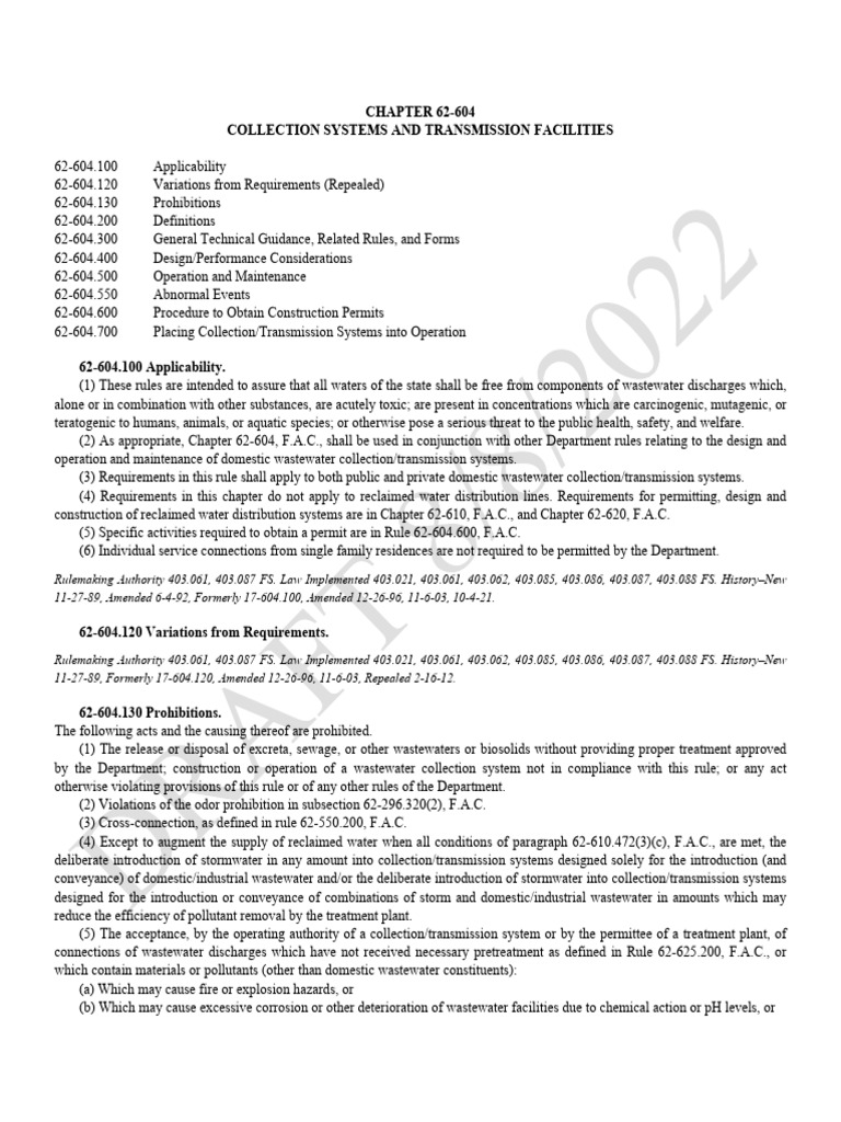 FDEP 62-604 Collection Systems and Transmission Facilities | PDF ...