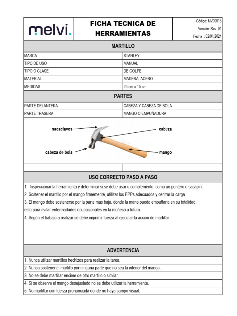 Ficha Tecnica Martillo | PDF