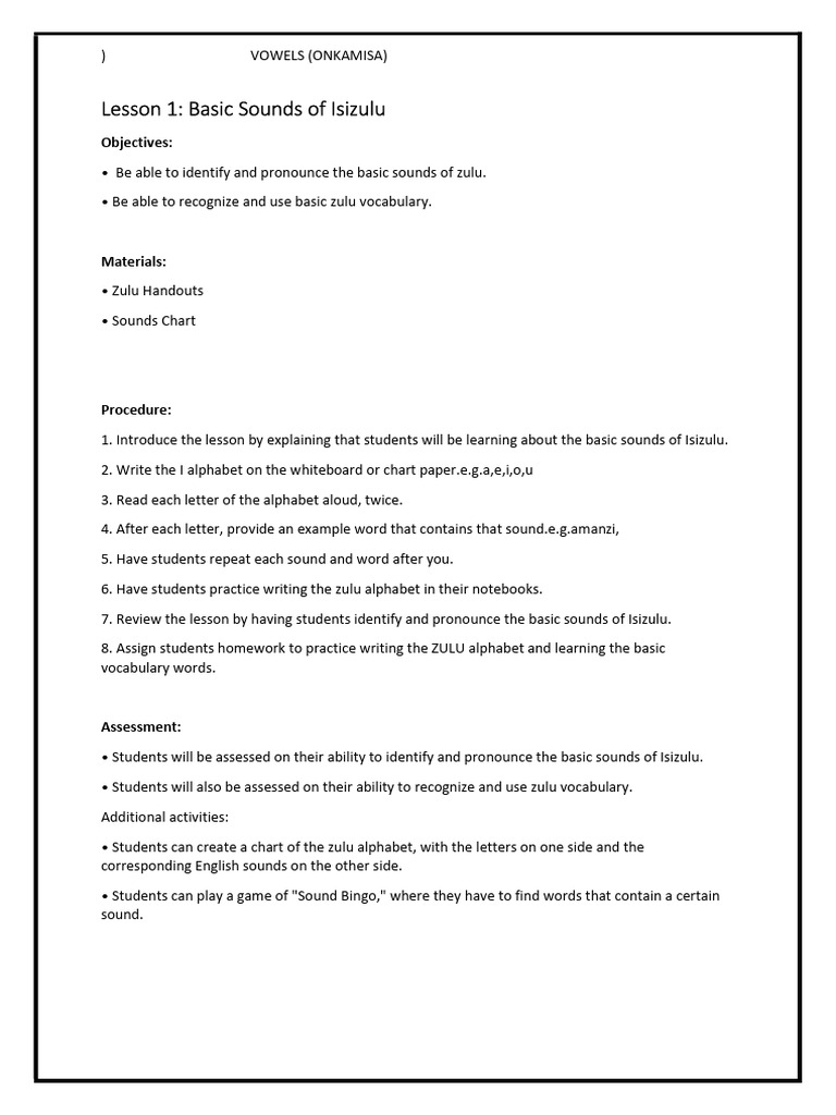 Zulu Lesson Plan | PDF