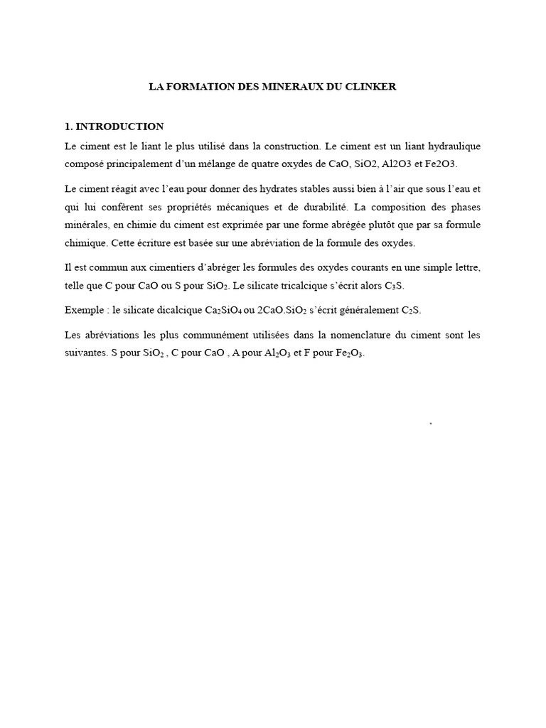 Formation des Minéraux du Clinker | PDF | Ciment | Chaux