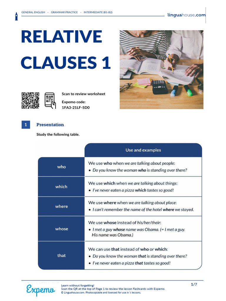 Relative Clauses 1 British English Teacher B1 B2 | PDF