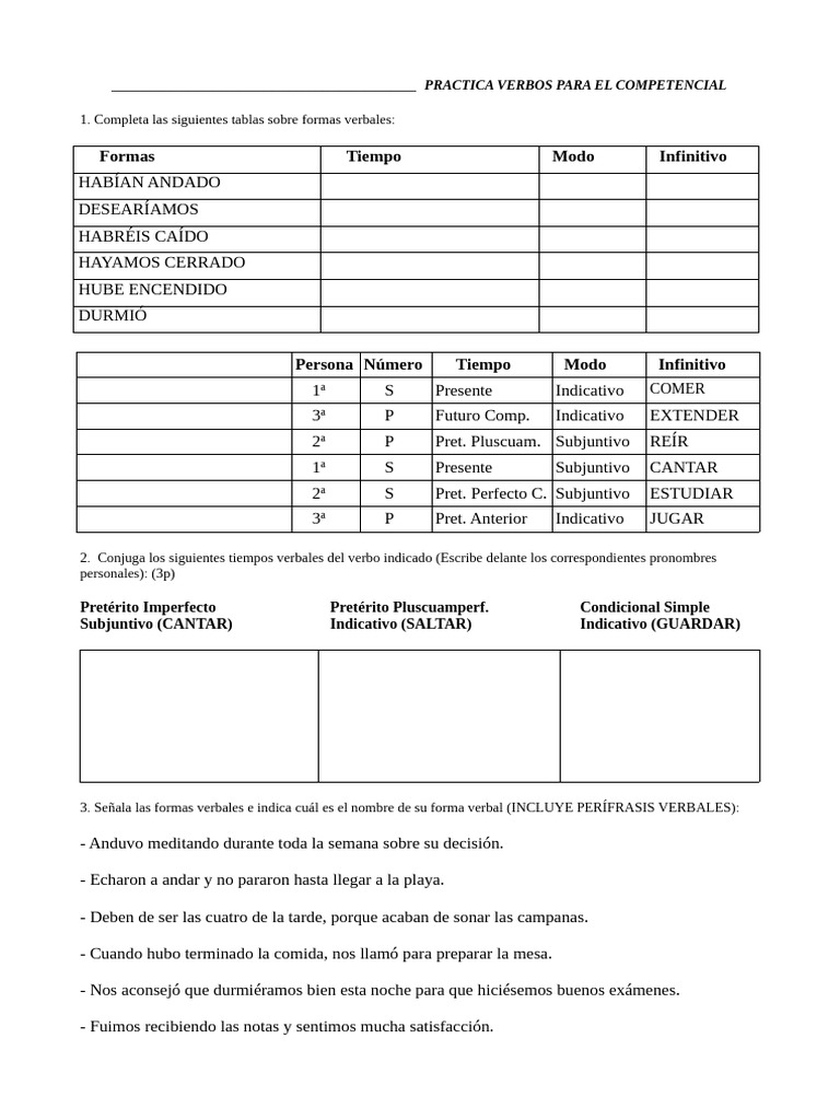 Practica Verbos para Competencial | PDF | Verbo | Relaciones sintácticas