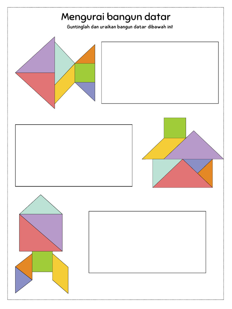 Lembar Kerja Mengenal Bangun Datar Dan Tangram Warna Warni Gaya ...