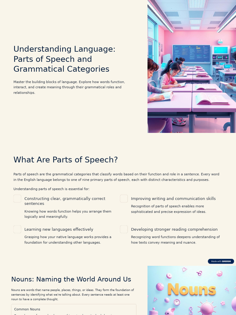 Understanding Language Parts of Speech and Grammatical Categories | PDF ...