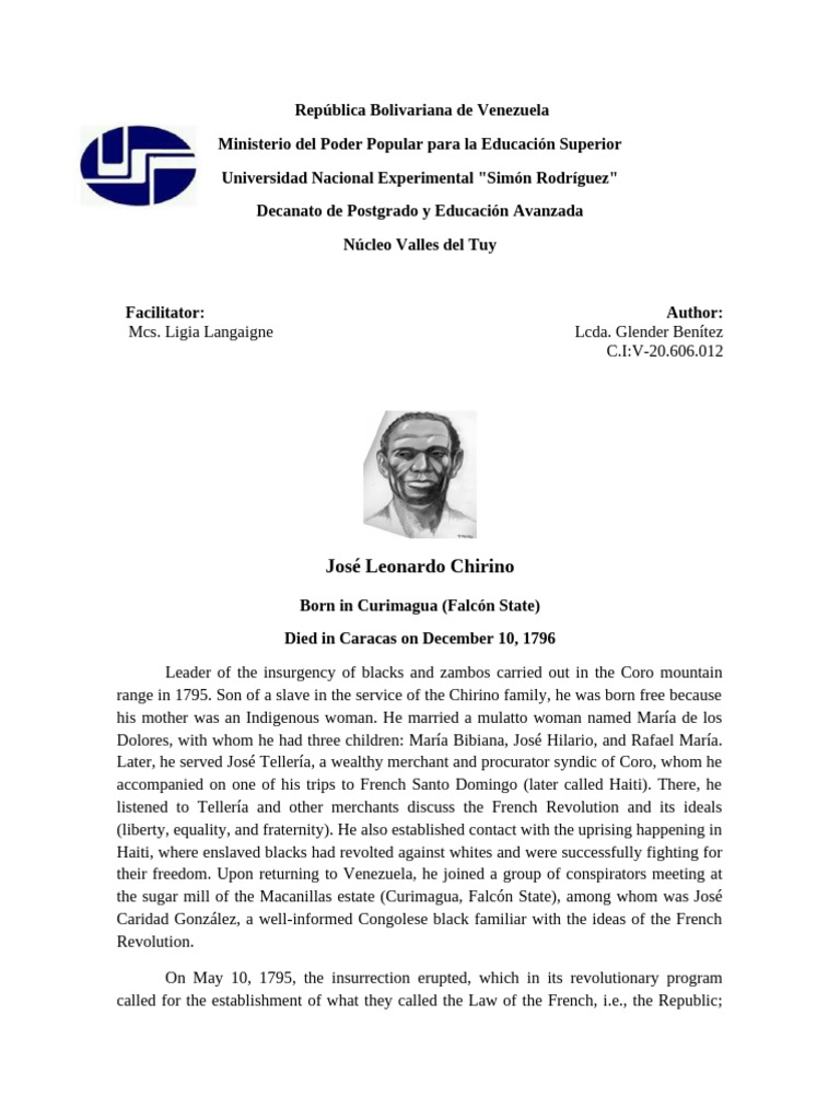 Biography José Leonardo Chirino | PDF | Slavery