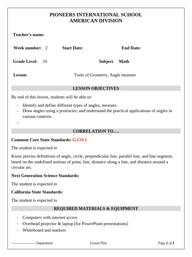 Grade 10 Lesson Plan 3 | PDF | Angle | Lesson Plan