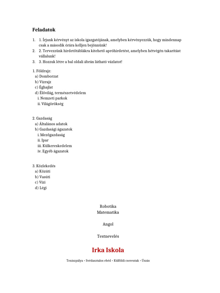 Irka Iskola Feladatok | PDF