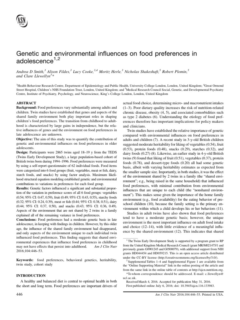 Genetic and Environmental Influences On Food - 2016 - The American ...