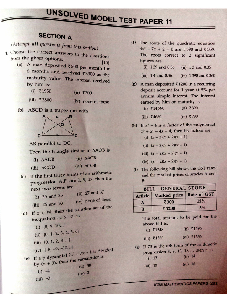 Frank Mathematics Paper Class 10 | PDF