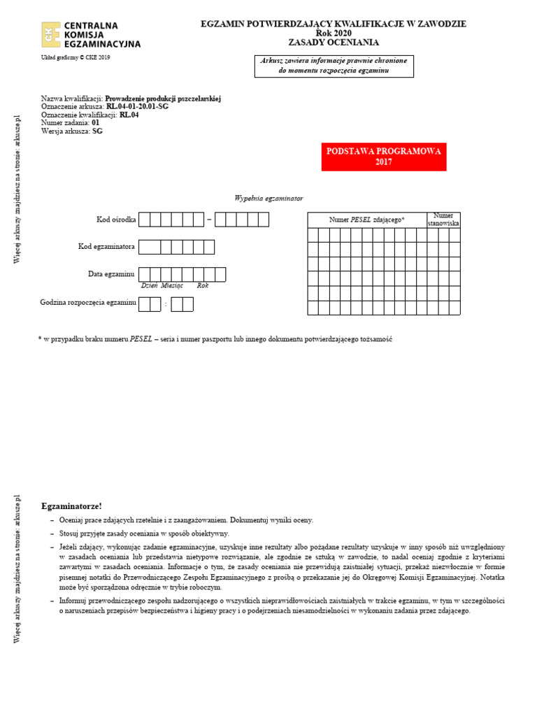 Rl04 2020 Styczen Egzamin Zawodowy Praktyczny Zasady Oceniania | PDF