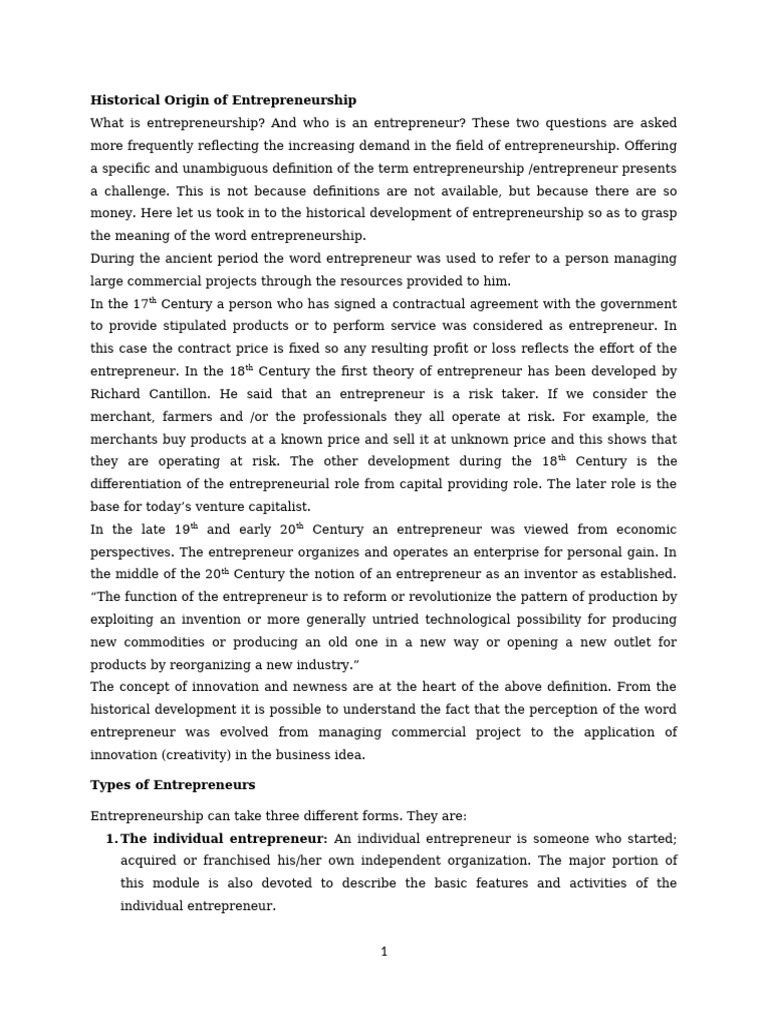 Historical Development of Entrepreneurship | PDF | Entrepreneurship ...