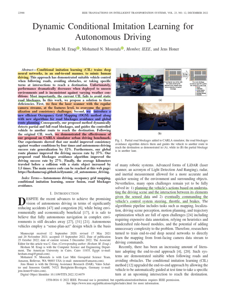 Dynamic Conditional Imitation Learning For Autonomous Driving | PDF ...