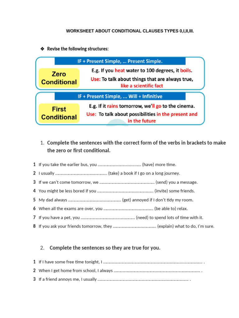 Homework 2 Worksheet About Conditional Clauses All Types (Autoguardado ...