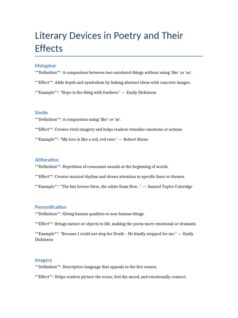 Literary Devices in Poetry Explained | PDF | Poetry