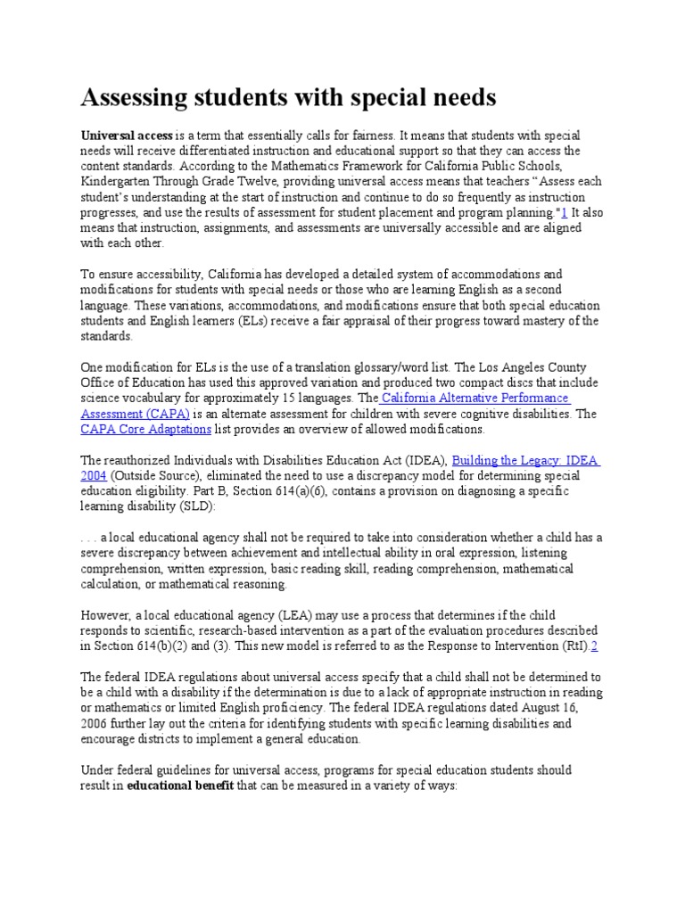 Special Needs Assessment Strategies | PDF | Special Education ...