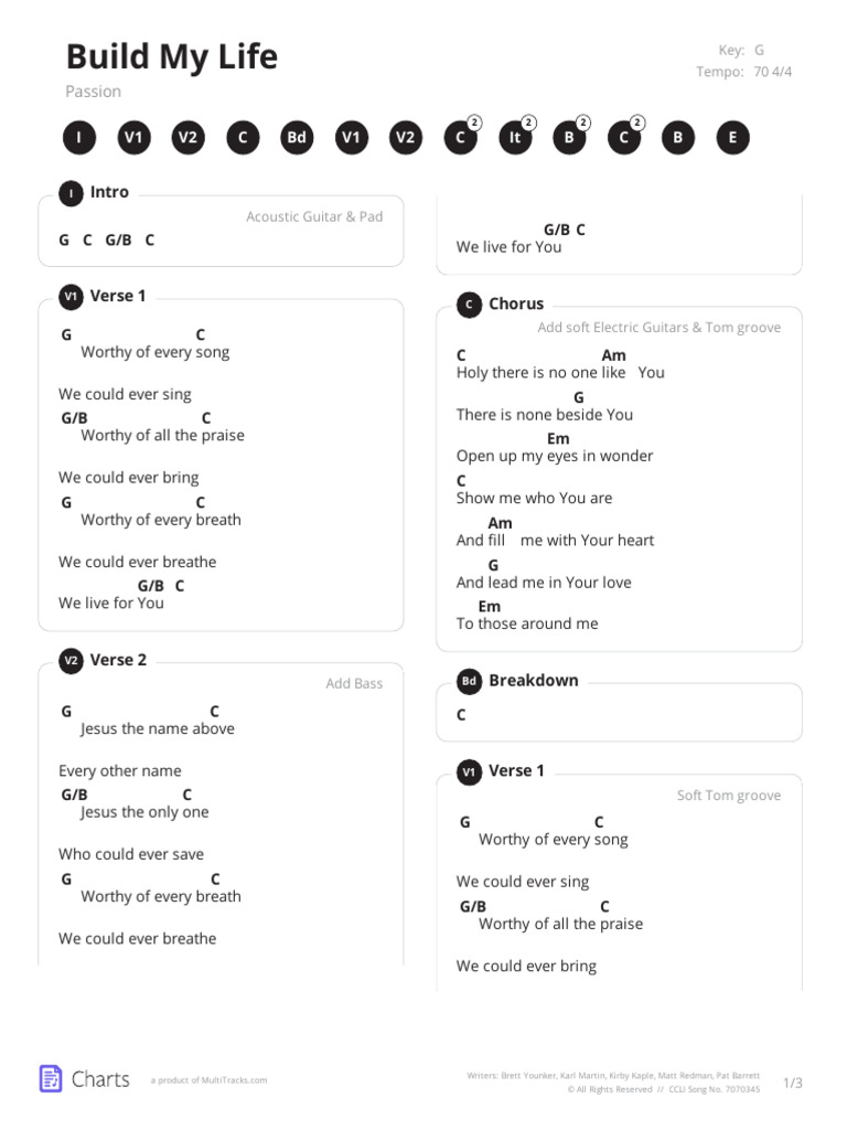 Build My Life (Chord Chart--Key of G) Copy 2 | PDF | Song Structure ...