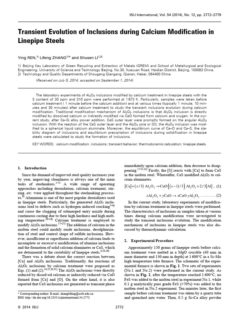 Calcium Modification of Inclusions in Steels | PDF | Calcium ...