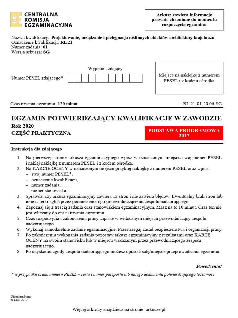 Rl21 2020 Czerwiec Egzamin Zawodowy Praktyczny | PDF