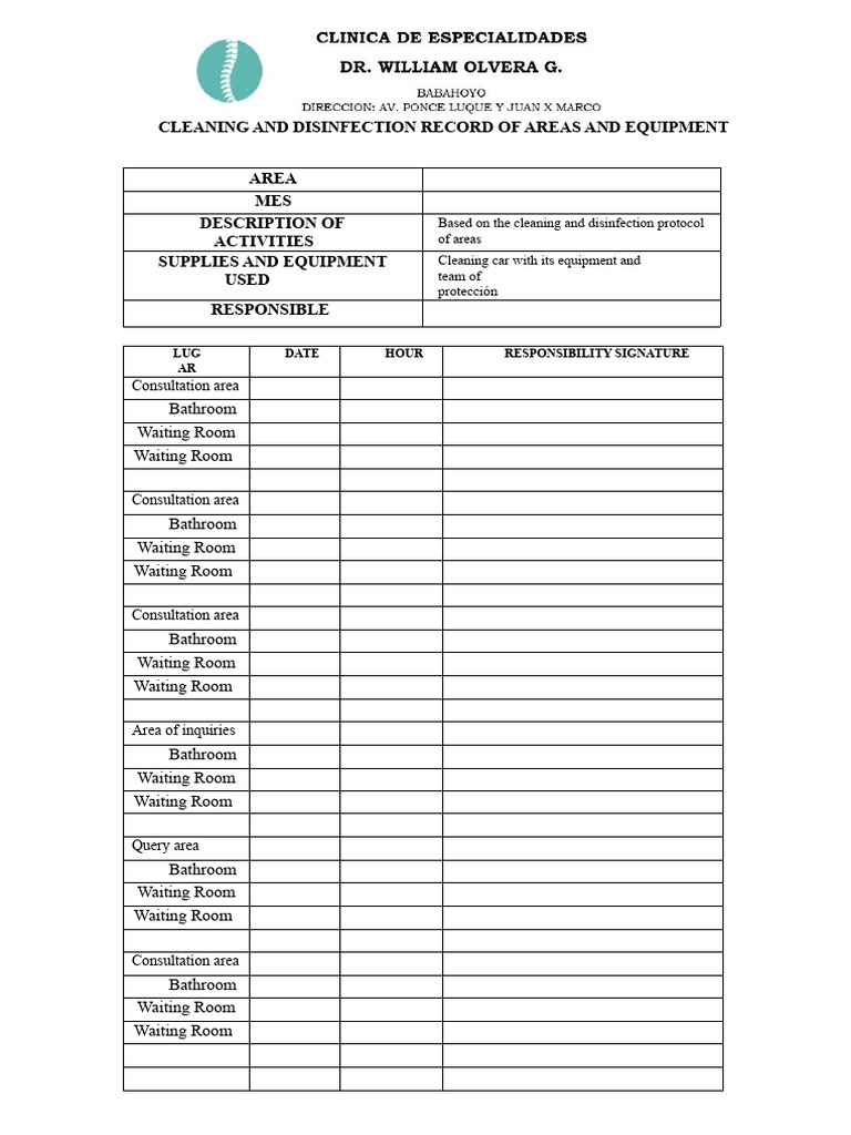 Cleaning and Disinfection Log Template | PDF