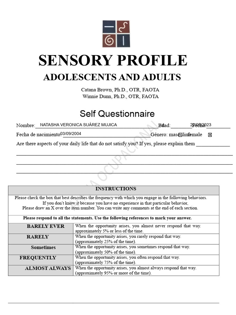 Sensory Profile Questionnaire for Adults | PDF | Taste