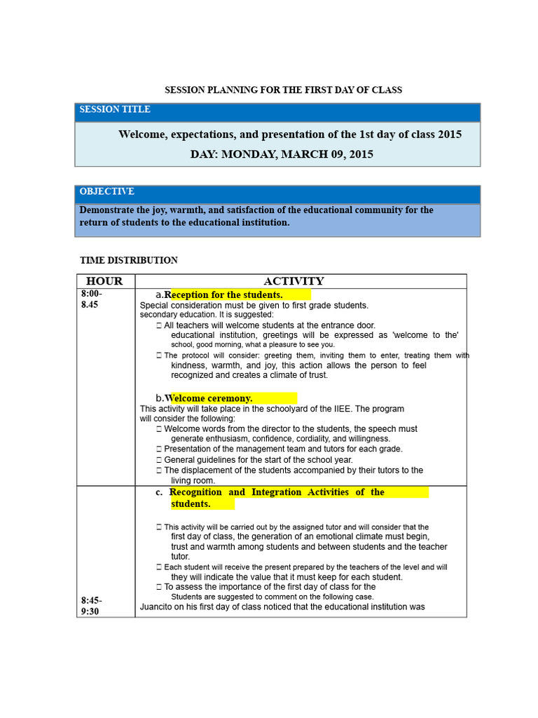 Session First Day of Classes | PDF | Teachers | Schools