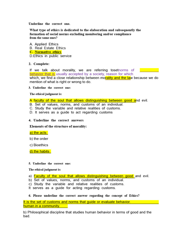 Ethics and Morality Concepts Quiz | PDF | Morality | Bioethics