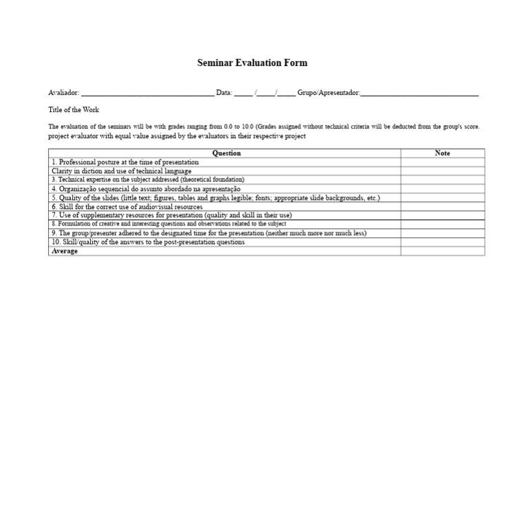 Seminar Evaluation Form Pdf