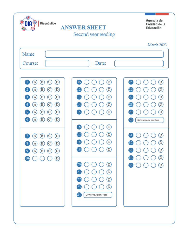 Response Sheet Diagnostic Reading 2023 II Middle | PDF