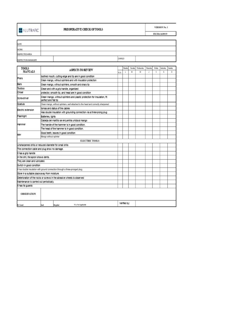 Preoperational Inspection of Tools | PDF | Drill | Tools