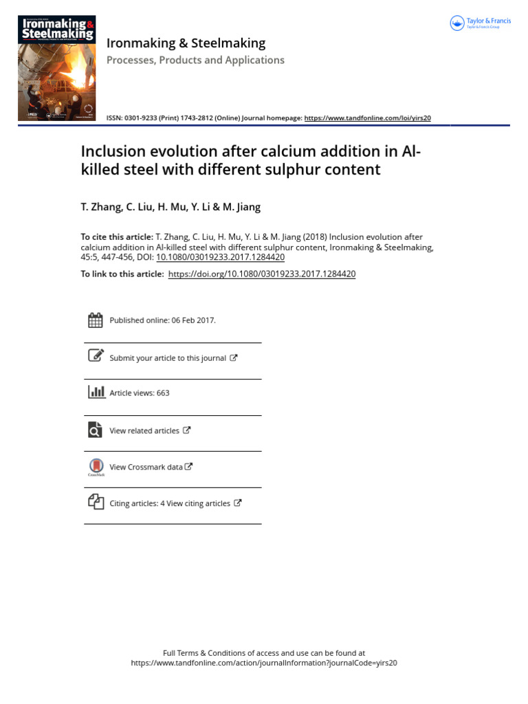 2018 Inclusion Evolution After Calcium Addition in Al-Killed Steel With ...