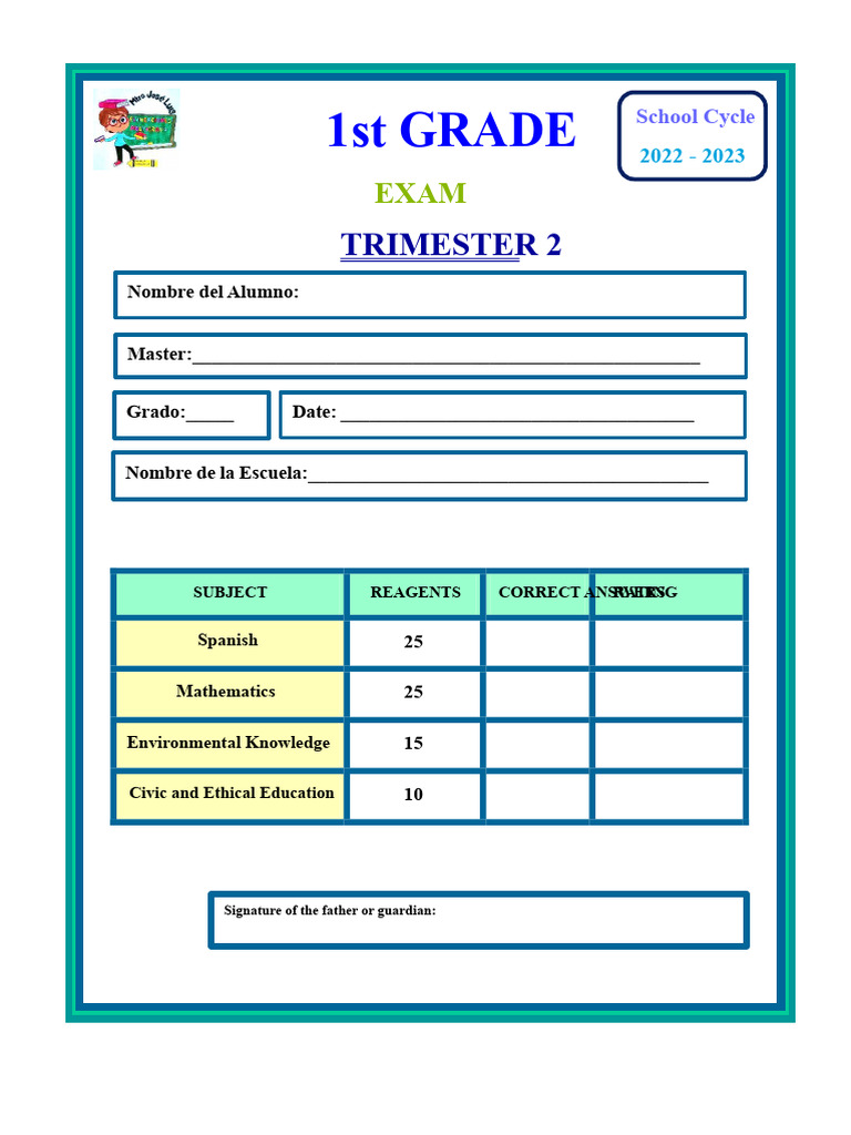 1st Grade Trimester 2 Exam 2022-2023 | PDF