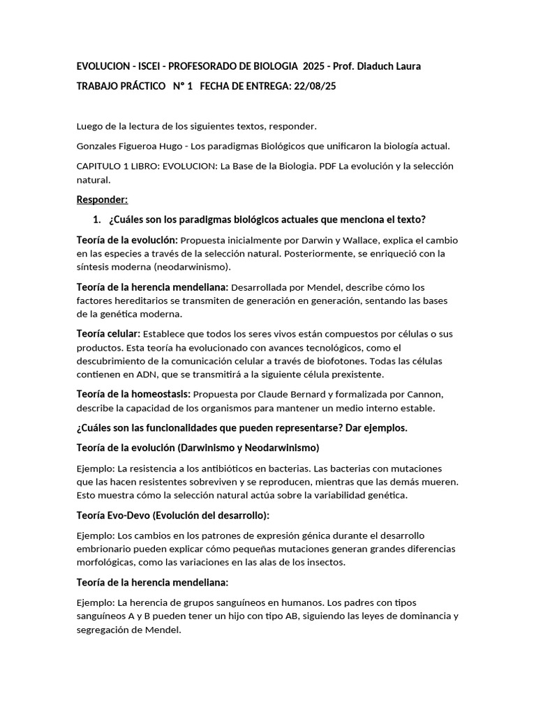 TP #1 Evolucion Canteros Karen | PDF | Evolución | Seleccion natural