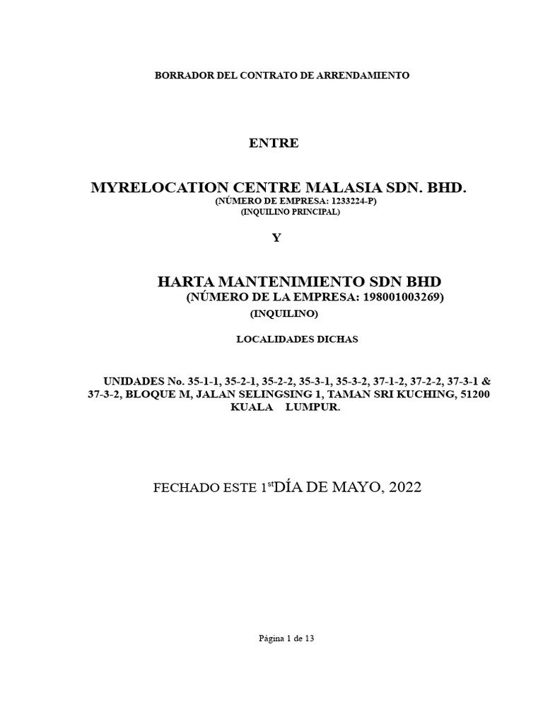Contrato de Arrendamiento en Kuala Lumpur | PDF | Daños y perjuicios ...