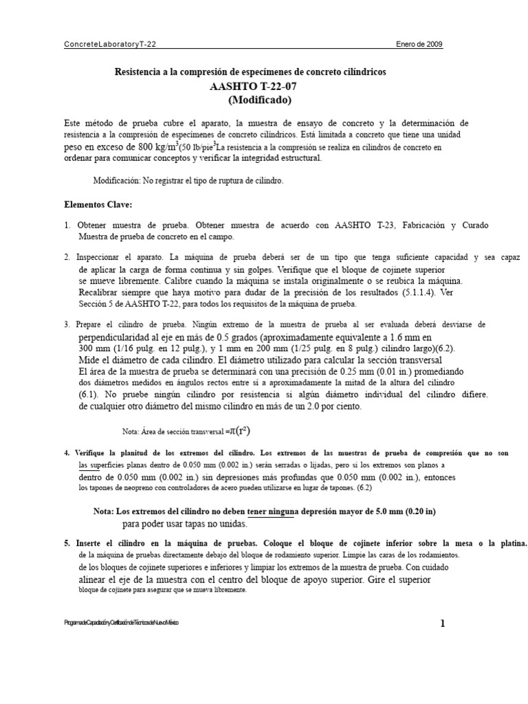 Aashto T-22-90 | PDF | Hormigón | Rodamiento (Mecánico)