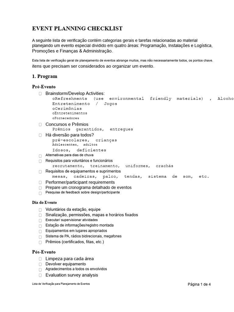 Checklist Completo para Planejamento de Eventos | PDF | Dinheiro ...