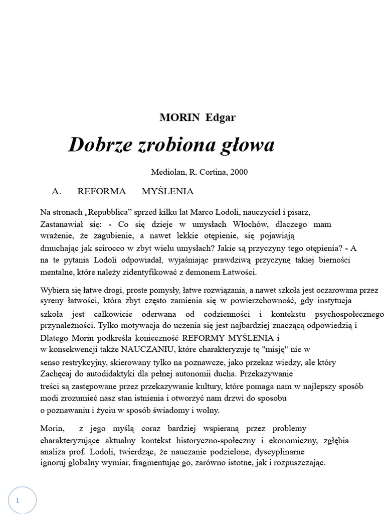Edgari Morin - Dobrze Zrobiona Głowa PDF | PDF