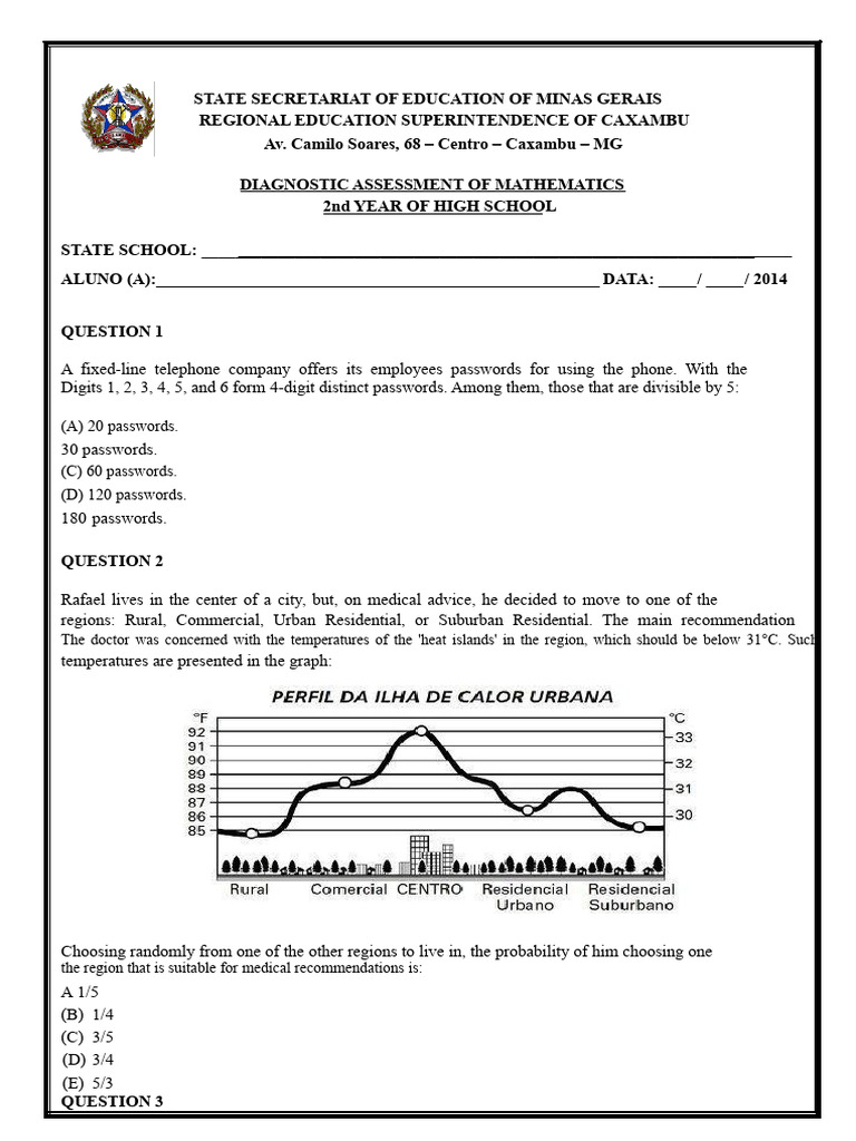 Diagnostic Math Assessment for High School | PDF | Eclipse | Moon