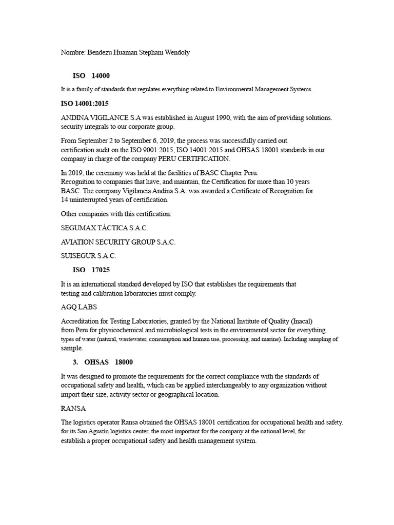 Peruvian Companies With ISO | PDF | Occupational Safety And Health ...