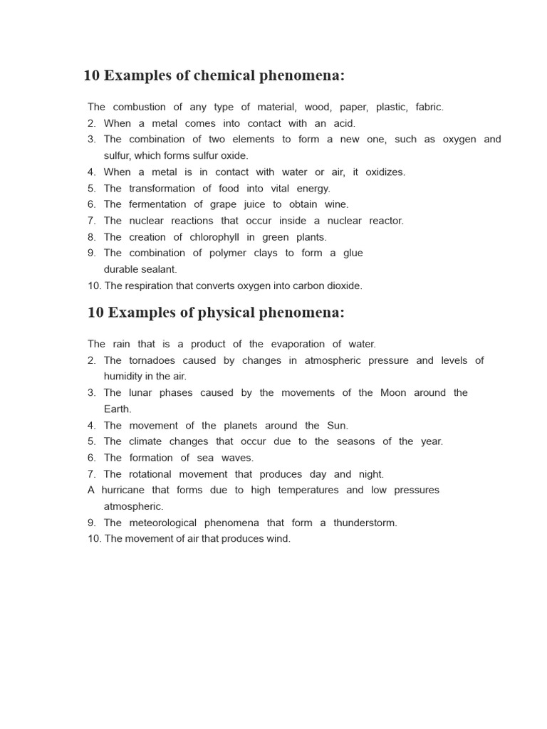10 Examples of Chemical Phenomena | PDF