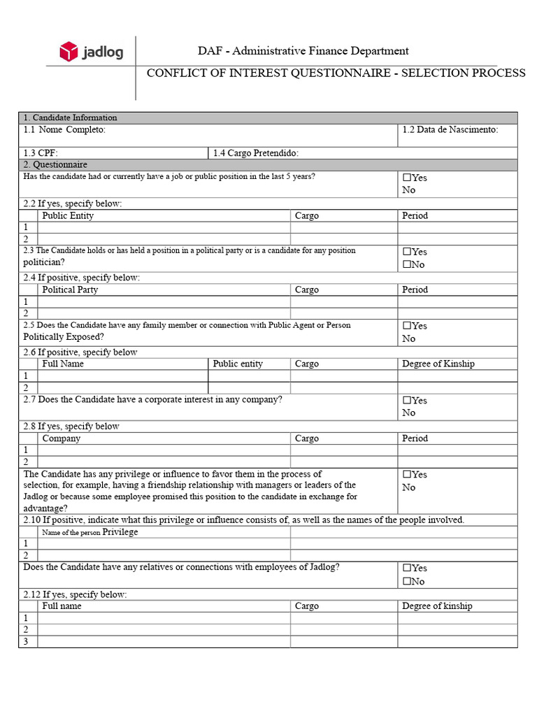 1 - Conflict of Interest Questionnaire - Recruitment and Selection ...