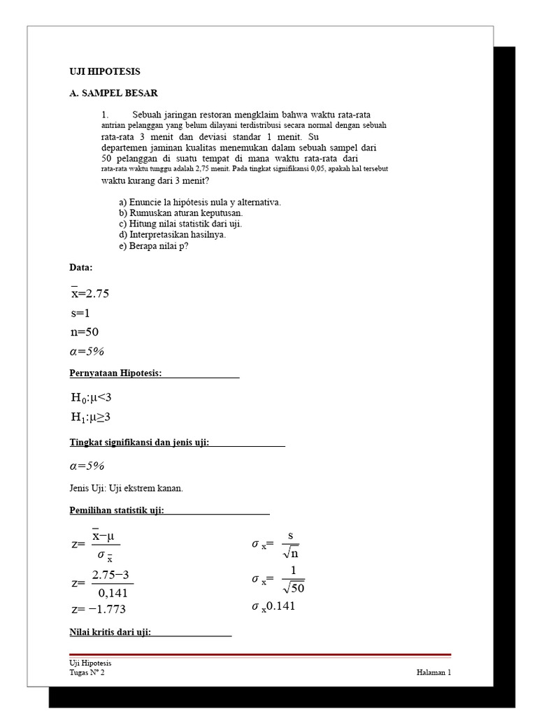 Uji Hipotesis: Analisis Data Statistik | PDF