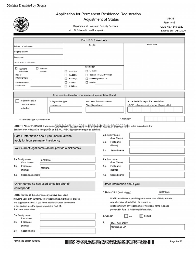 I-485 Application for Permanent Residency | PDF | Immigration | Human ...