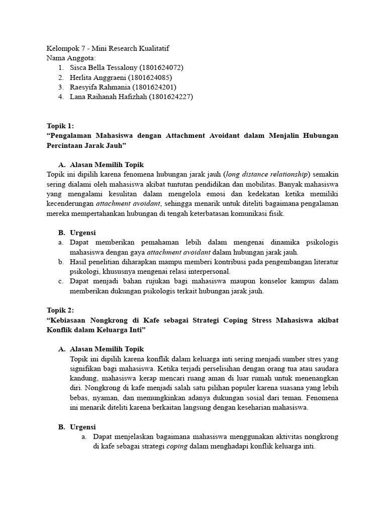 Kelompok 7 (Revisi) - Mini Research Kualitatif | PDF